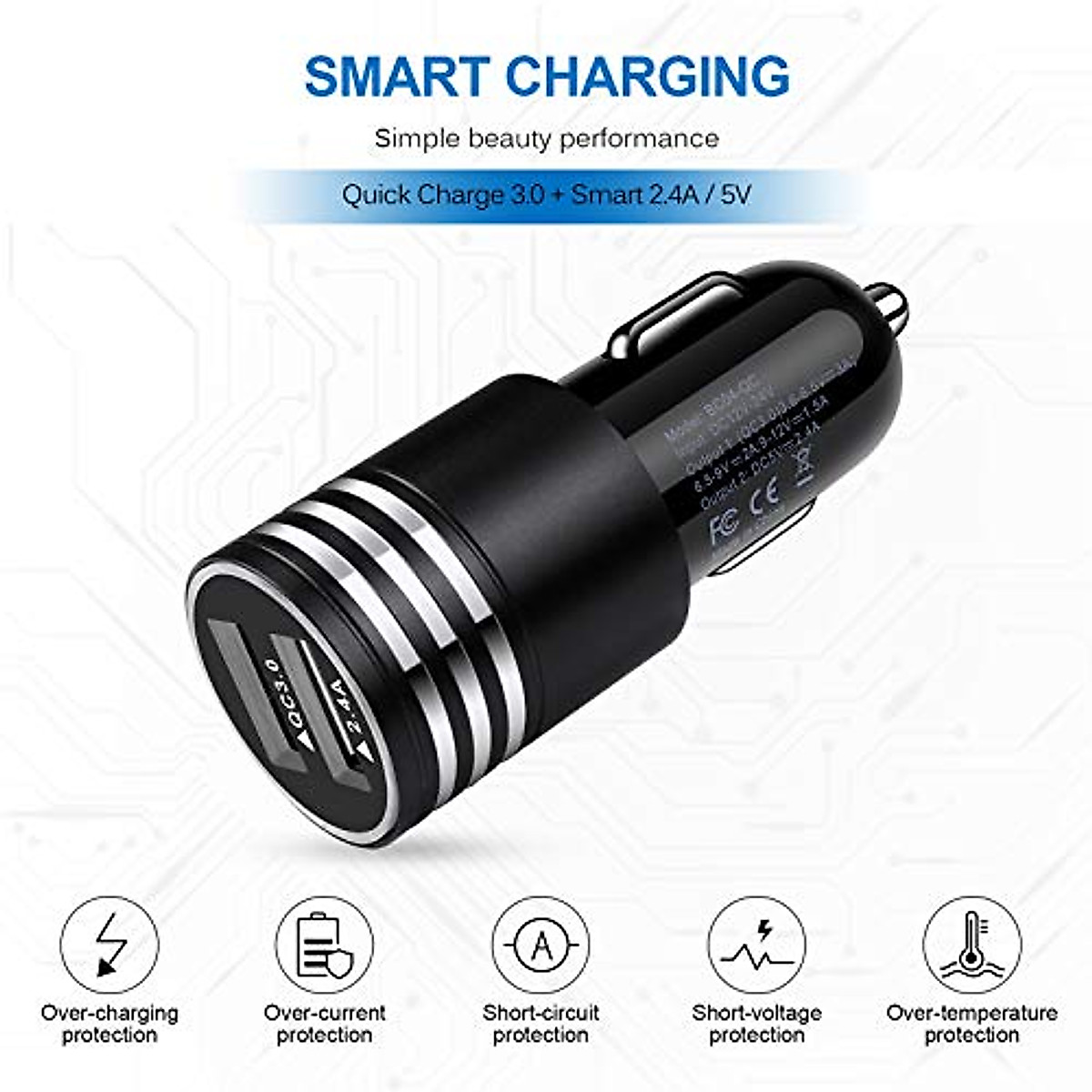 USB C Fast Car Charger for Samsung Galaxy S23 S22 S21 FE S20 Ultra Z Flip 4 3/Z Fold 4 3 A54 A14 A53 A03S A13 A23 A12 A32 A50 A21 A51,Quick Charge 3.0 Rapid Car Adapter+6ft Type C Fast Charging Cable