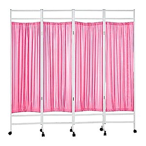4 Panel Medical Privacy Partition with Wheels, Folding and Rolling Room Divider for Doctor Office Beauty Salon Clinic Hospital Ward (Color : Pink)
