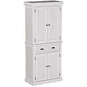 homestyles Buffets Off-White Server with Hutch and Natural Wood Top & Homestyles Nantucket Pantry, 30", Off White