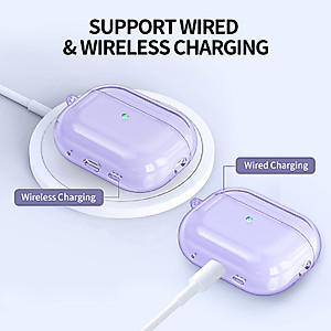 AIRSPO Airpods Pro 2nd Generation Case Cover, Clear Soft TPU Protective Cover Compatible with Apple AirPods Pro 2 Wireless Charging Case with Keychain and Lanyard (Clear Purpl)