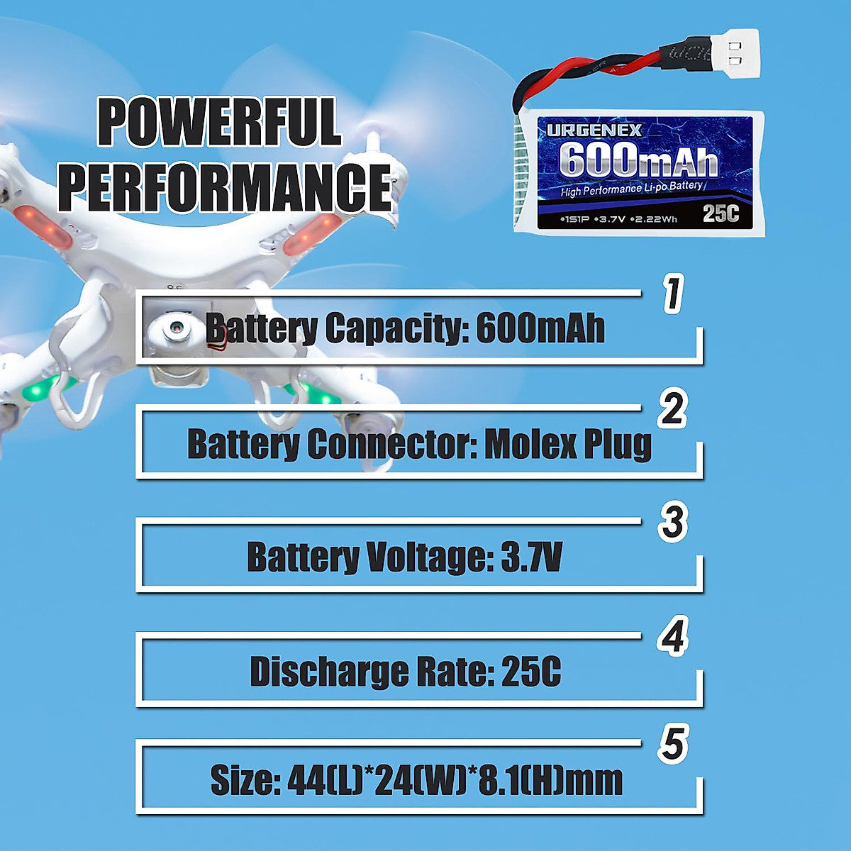 URGENEX 3.7V Lipo Battery 600mah 1S 5PCS Drone Battery with Molex Plug X5 USB Battery Charger for Syma X5C X5C-1 X5 X5SC X5SW H5C V931 S5C S5W SS40 FQ36 T32 T5W H42 CW4 UAV FPV Drone Quadcopter
