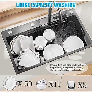 Kitchen Sink Flying rain Waterfall Stainless Steel Undermount Kitchen Sink Drop In Kitchen Sink Single Bowl, With Pull-Out Faucet, Pressurized Cup Washer