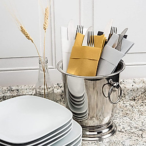 AMERICAN HOMESTEAD Dinner Napkins with Flatware Pocket - Pre-Folded Cloth-Like Disposable Table Napkins - Absorbent Paper Serviettes for Weddings, Parties, and Events - 16" x 15.5" - 50 Count (Silver)