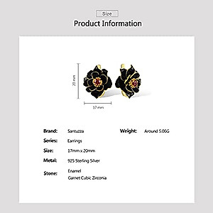 Santuzza Lotus Earrings 925 Sterling Silver Garnet Handmade Enamel Black Flower Dangle Earrings for Women