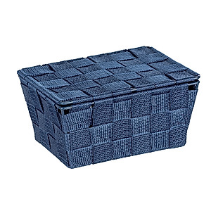 WENKO Adria 23786100 Storage Basket with Lid 19 x 10 x 14 cm Dark Blue