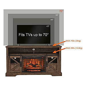 60'' Electric Fireplace TV Stand, Media Console Table for TVs up to 70 Inches, Farmhouse Entertainment Center with Door Sensor, 27.2 Inch Fireplace Insert, Sliding Barn Door, Brown