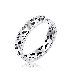 Stainless Steel Hollow Love Hearts Ring Wedding Promise Band Couples Valentines Gifts for Men Women Y1600 (Silver Color Size 8)