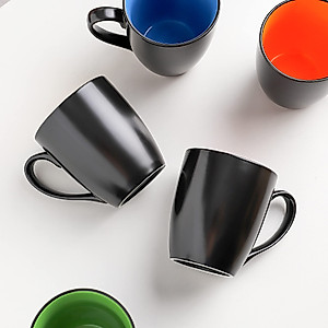 superyes Black Mugs-Sets of 6 for Coffee Cappuccino Latte Cups Set 16OZ(500ml) Red/Yellow/Blue/Green/Orange/Black Inside
