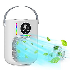 Abandship Air Cooler - Portable Conditioner Fan, Desktop with LED Display, 1000ml Capacity,Small Personal Cooling Fan 7 Colors Light,3 Speeds for Office Home Room