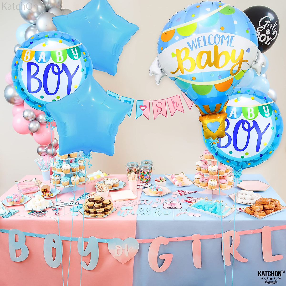 KatchOn, Welcome Baby Boy Balloons - 31 Inch, Pack of 5 Its A Boy Balloon Set | Welcome Baby Balloons for Welcome Home Baby Boy Decorations | Baby Shower Balloons for Boy | Baby Boy Balloon Decoration