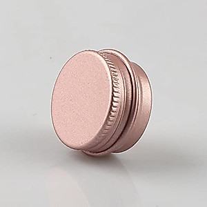 DLIBUY 50 Pcs 5ml Empty Round Matte Pink Aluminum Tin Jars with Screw Lids Cosmetics Lip Balm Containers Pots for DIY Candle, Salve Powder, Crafts, Storage Cans 3x Alu Spoon, 540x Ø 2cm Labels