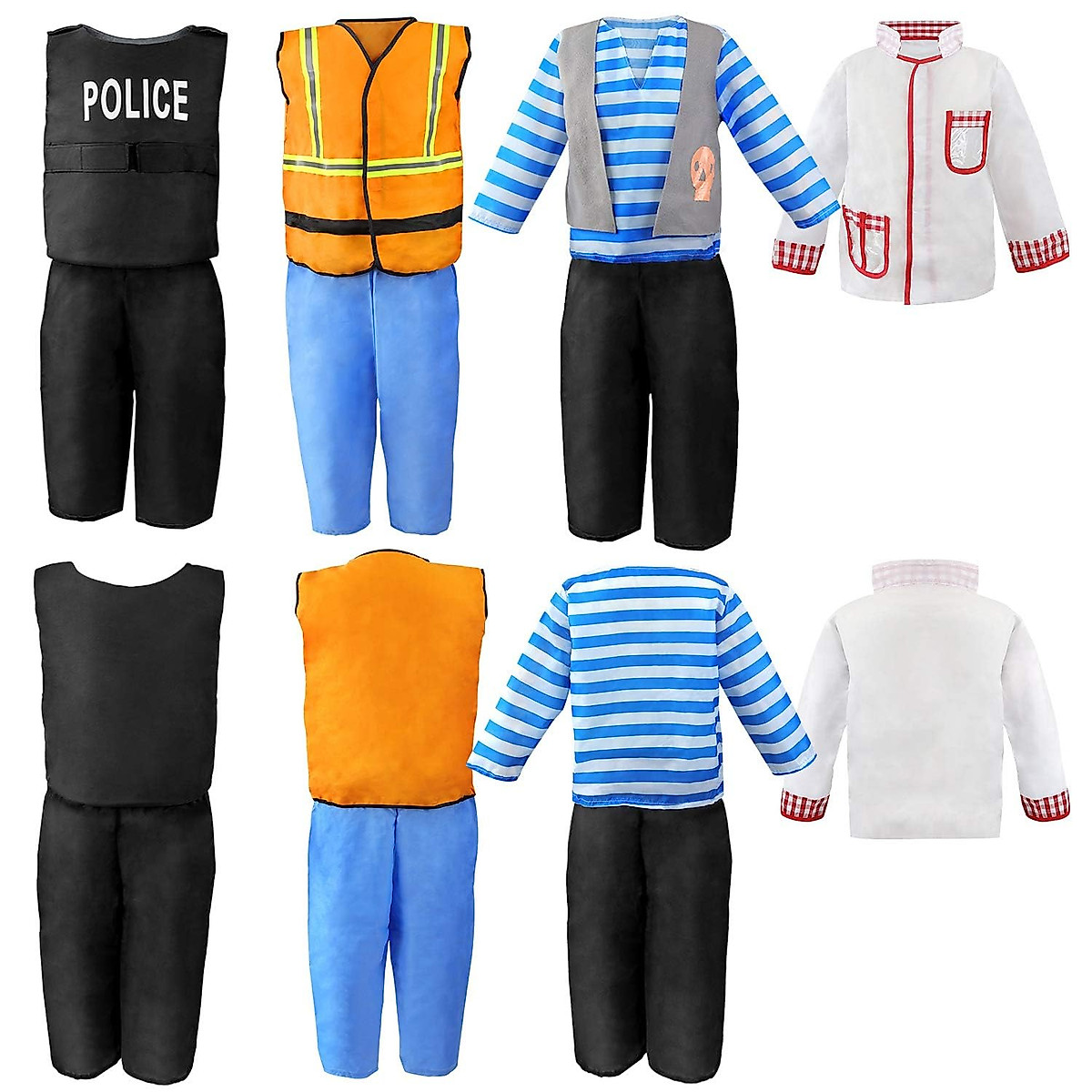 Jeowoqao Boy's Dress Up Costumes Set, Role Play Set 11-pcs Trunk Pirate, Chef, Construction Worker, Policeman Costume Fit Kids Girls Age from 3-6