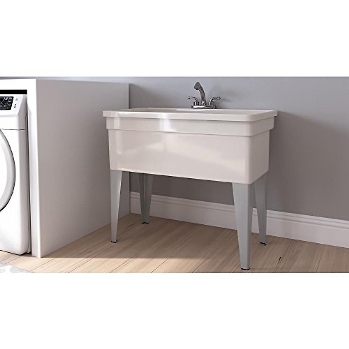 BigTub Utilatub Combo 40 in. x 24 in. Polypropylene Single Floor Mount with Pull-Out Faucet, P-Trap and Supply Lines in White
