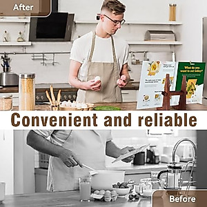 DEBETOOL Cookbook Stand for Kitchen - 8.8 inch Wooden Cookbook Holder for Kitchen Counter, Multifunctional Recipe Book Stand，Rustic Brown Recipe Book Holder Stand