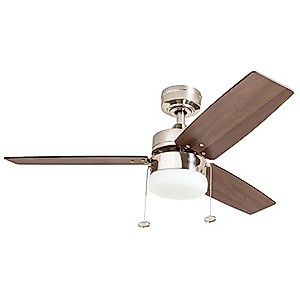 Prominence Home Reston, 42 Inch Modern Farmhouse LED Ceiling Fan with Light, Pull Chain, Dual Mounting Options, Dual Finish Blades, Reversible Motor - 51014-01 (Brushed Nickel)