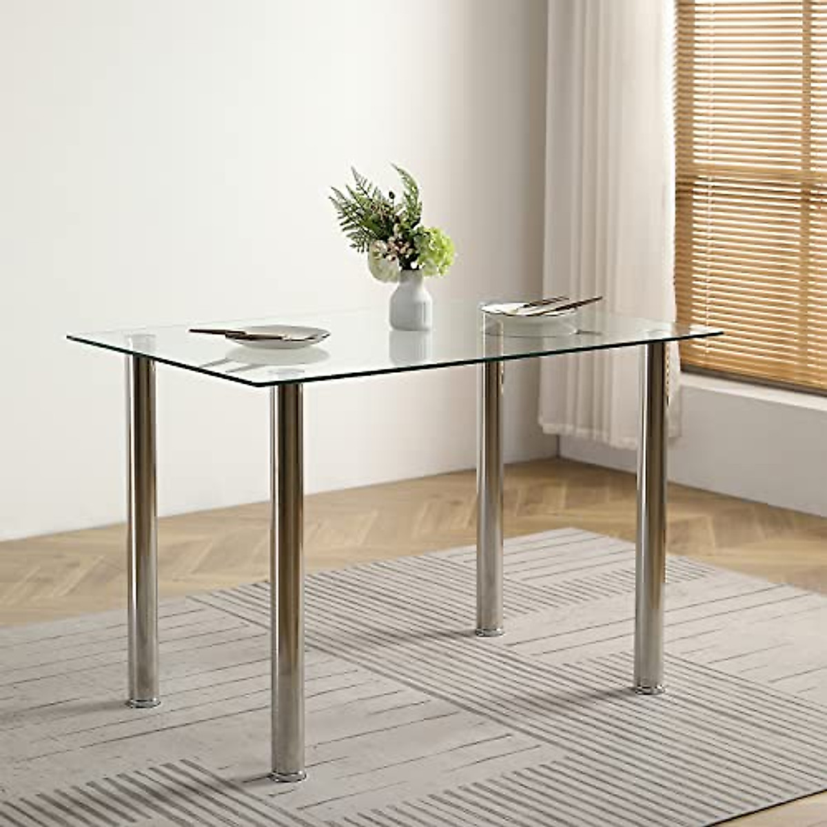 Karl home Modern Tempered Glass Dining Table, Kitchen & Dining Room Glass Tables with 4 Heavy-Duty Metal Legs, 200lbs Capacity, 43.3" L x 27.6" W x 28.9" H (Glass)