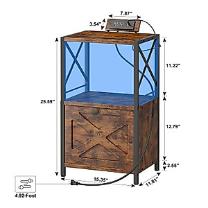 Homeiju Nightstand with Charging Station and LED Light, End Table with Large Drawers and Open Shelf, Side Table with USB Ports and Outlets, Bed Stand End Table for Bedroom, Rustic Brown