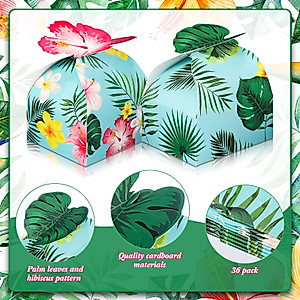 Gerrii 36 Pack Tropical Gift Box Set Luau Tropical Party Favor Boxes Hawaiian Goodie Boxes Tropical Palm Leaves Candy Box Summer Aloha Hibiscus Treat Box for Aloha Luau Hawaiian Summer Party, 2 Design