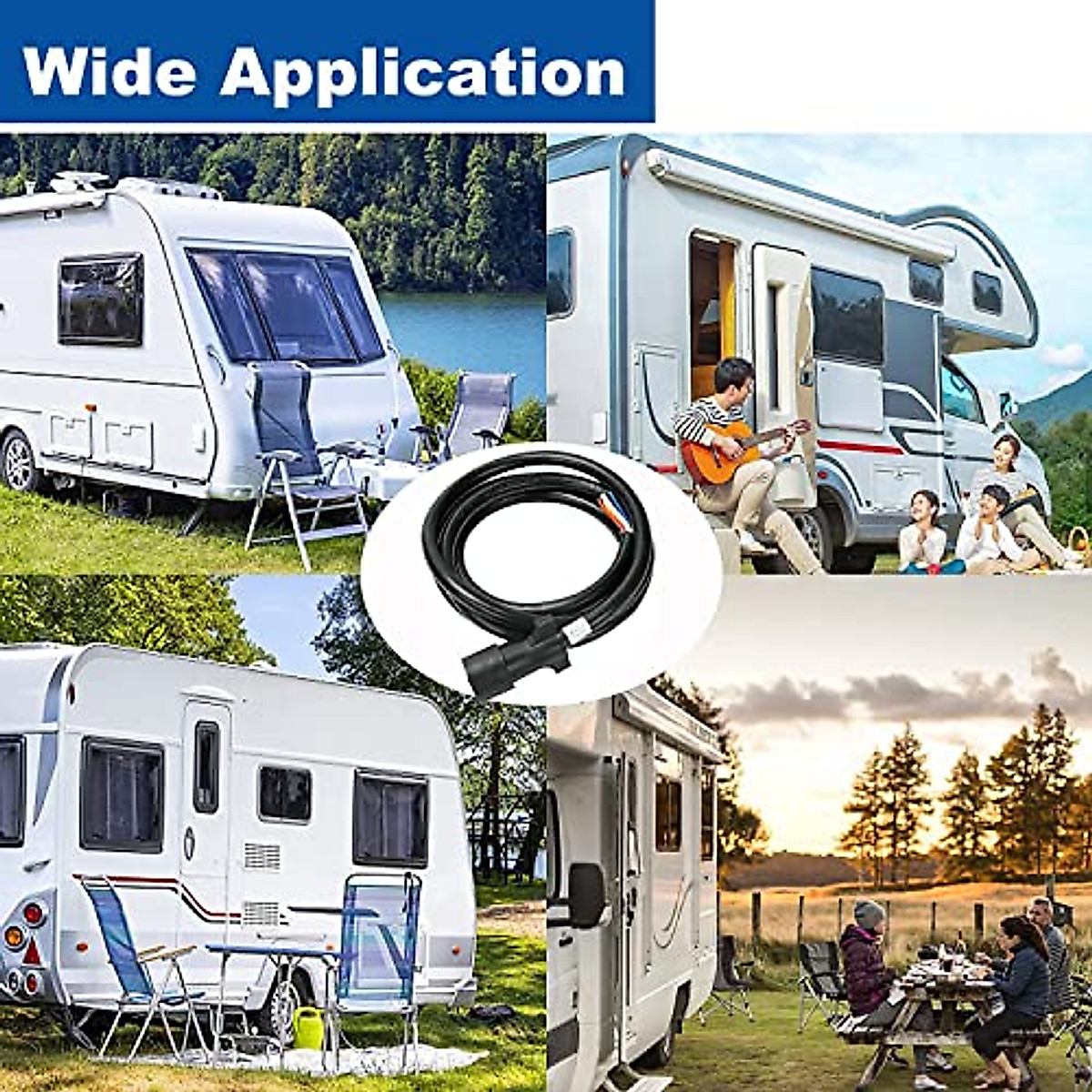 TYFYB 8 Feet 7-Way Plug Inline Trailer Cord with Double Prongs Connector for RV Truck Camper Trailer Extension Cord 7 Pin Inline Harness Kit Weatherproof