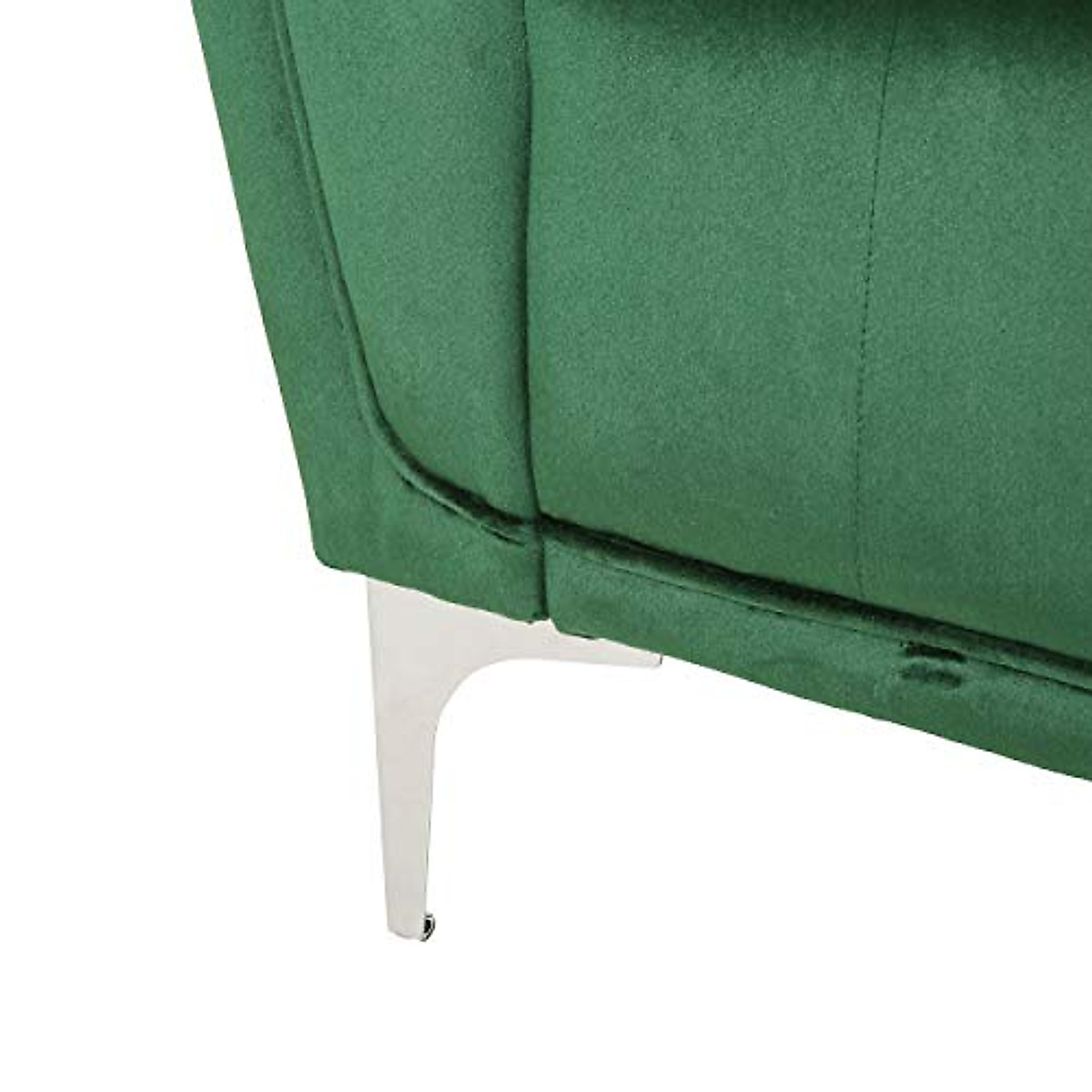 Christopher Knight Home Matilda Modern Glam 3 Seater Velvet Sofa, Emerald Green + Silver