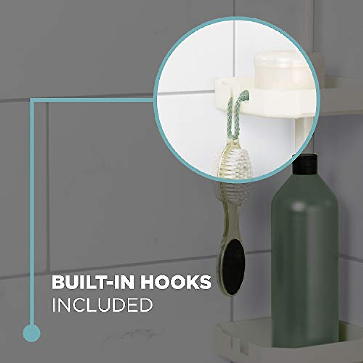 Zenna Home Tension Pole Shower Caddy, 3 Basket Shelves, Adjustable, 60 to 97 Inch, White