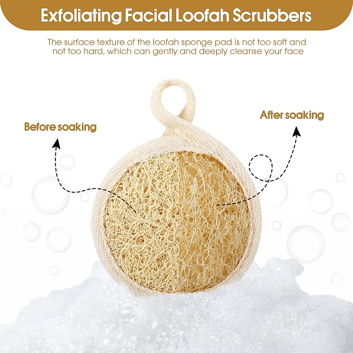 Face Exfoliating Loofah Pads Scrubber, 6 Pcs Luffa Facial Cleanser Sponges Brush, Natural loofa Exfoliator Scrub Pad for Massage Pores and Cleansing Blackheads for Men Women Without Hurting Skin