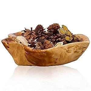 DeziWood Wooden Bowls for Decor, Natural Handmade Root Carved Decorative Farmhouse Wooden Fruit Bowls, Large Decoration Wood Bowl for Nut Key Jewelry Display (12"-14")