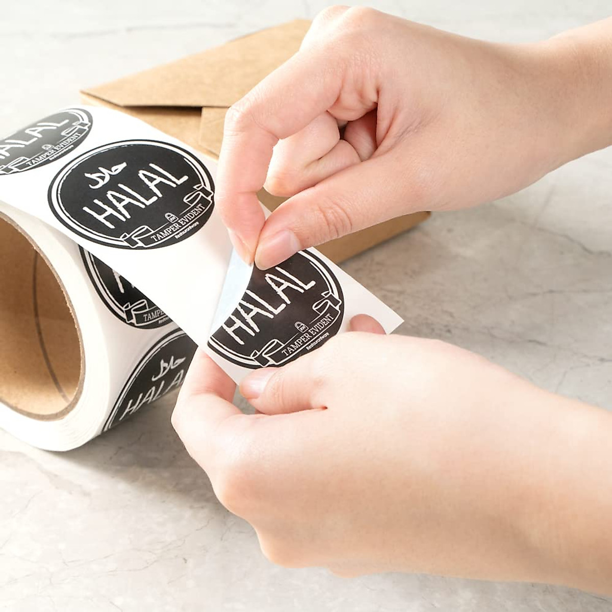 Restaurantware Label Tek 2 Inch Tamper-Evident Stickers For Halal 500 Rolled Tamper Seal Stickers - Chalkboard Design For Safe Food Delivery Black With White Font Plastic To Go Stickers