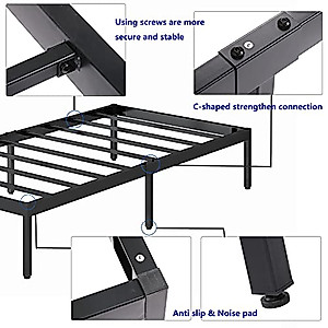 MIOCASA Metal Platform Bed Frame Twin Size Heavy Duty Industrial Bed with Steel Slat Support Easy Assembly Non-Slip Large Under Bed Storage Space 14 inch