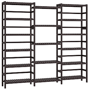 FOTOSOK Triple Wide 6-Tier Bookshelf and Bookcase,Large Freestanding Book Shelf with 17 Open Display Shelves, Tall Bookshelf Plant Flower Shelf Rack Storage Organizer Unit for Living Room, Dark Brown