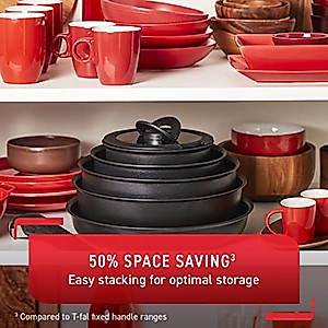 T-fal Ingenio Nonstick Cookware Set 13 Piece Induction Stackable, Removable Handle Pots and Pans, Dishwasher Safe Black