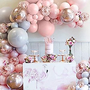 Balloon Garland Arch Kit Comes With A Balloon Pump 167 Pcs 5 To 18 Inches Macaron Colorful Thicken Balloons Used for Wedding Decoration Birthday Party Baby Shower Supplies (Pink-Gray)