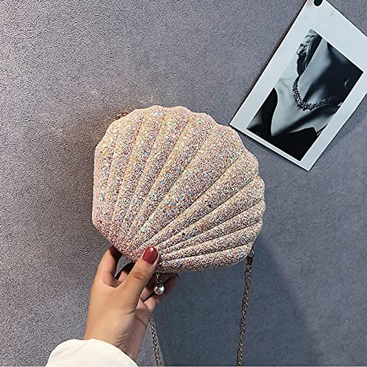 louznse Women Glitter Sequin Seashell Shoulder Bag Cross-body Chain Strap Mermaid Evening Clutch Purse Handbag for Girls