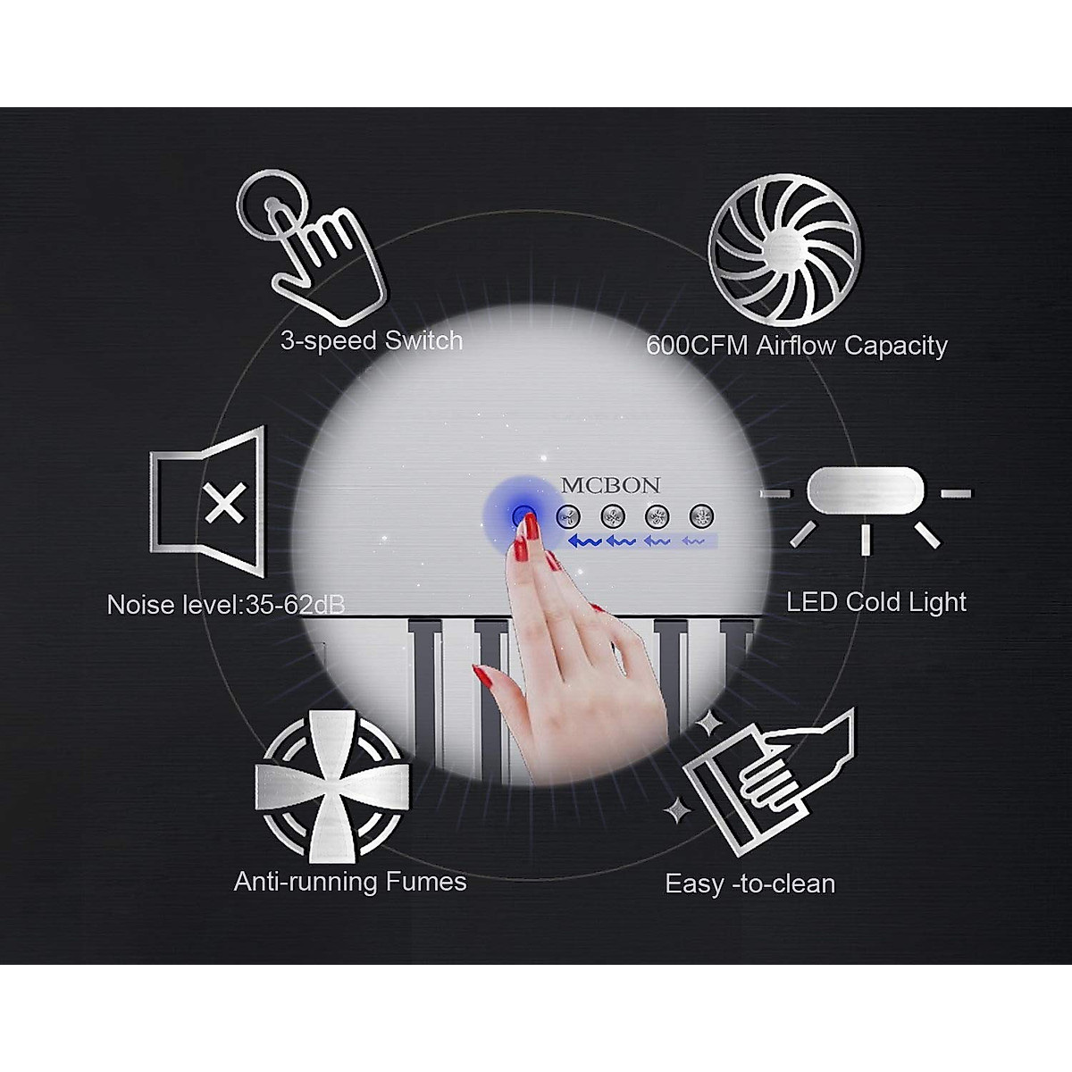 MCBON Range Hood Insert 36 inch, 600 CFM Vent Hood Insert, Ultra-quiet Range Hood Insert, Built-in Kitchen Hood, Insert Range Hood, Stainless Steel range hood, IE71-36