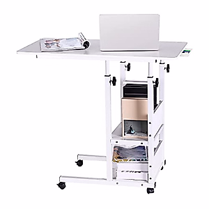 Urban Deco Home Office Desk with Drawer Standing Desk Adjustable Height, Moveable Computer Stand with 4 Wheels & Plastic Drawers Corner Desks for Home Office - White