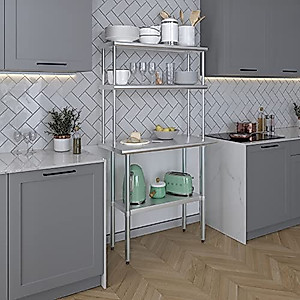 AmGood Stainless Steel Work Table with 12" Wide Double Tier Overshelf | Metal Kitchen Prep Table & Shelving Combo | NSF (Stainless Steel Table with Double Overshelves, 36" Long x 18" Deep)