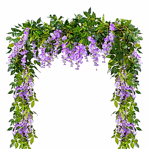 4Pcs 6.6Feet/Piece Artificial Flowers Silk Wisteria Garland Artificial Wisteria Vine Rattan Silk Hanging Flower for Home Garden Outdoor Ceremony Wedding Arch Floral Decor (Purple, 4Pcs 6.6Ft/Piece)