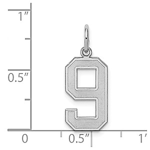 Solid 925 Sterling Silver Medium Number 9 Charm Brushed Matte Finish Pendant - 22mm x 9mm