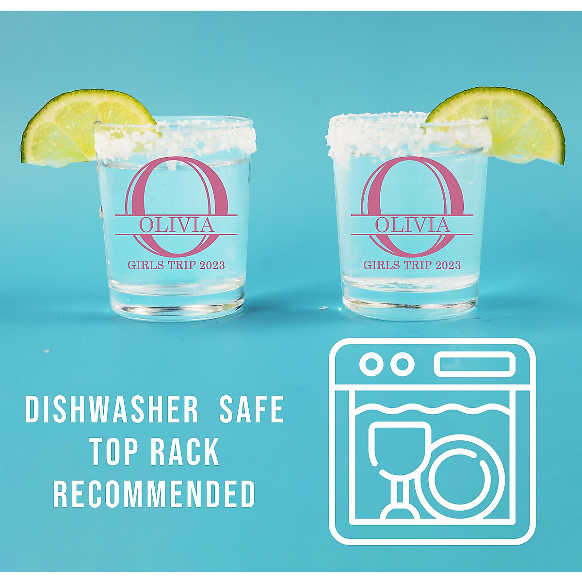 Spotted Dog Company Personalized Printed 2pk of two 2.5oz Shot Glasses, Halpert, Custom Name Initials Monogram Groomsmen and Bridesmaid Gifts Cute, 16 Colors