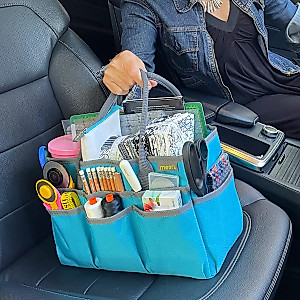 meori Large Portable Craft Tote Bag Caddy Organizer Structured Bottom Zipper Pocket Sewing Paper Art Quilting Padded Handles (Azure Blue)