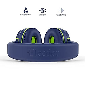 ELECDER i36 Kids Headphones Children Girls Boys Teens Foldable Adjustable On Ear Headphones 3.5mm Jack Compatible Cellphones Computer Kindle MP3/4 School Tablet Blue/Green