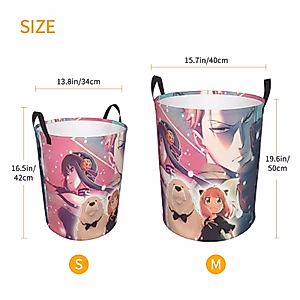 Jamhullk S-Py Anime Family Round Laundry Basket Foldable Toy Storage Bag With Handle Living Room Bedroom Bathroom, Medium