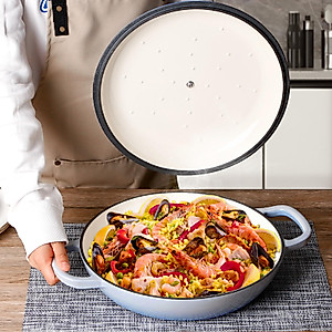 NUTRIUPS 3.6 Quart Braiser Enameled Cast Iron Dutch Oven Pot with Lid, Dutch Oven Cast Iron Non Stick Larger Handle, Cast Iron Braiser Pan with Lid Enameled Dutch Oven (Gradient Blue)