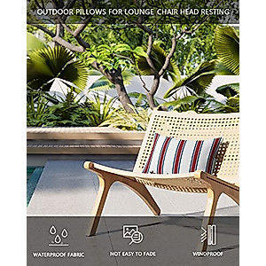 Recliner Head Pillow Ledge Loungers Chair Pillows with Insert 4th of July Star Stripes White Lumbar Pillow with Adjustable Strap Outdoor Waterproof Patio Pillows for Beach Pool Chair, 2 PCS