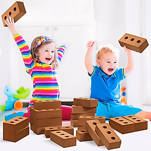Deekin 30 Pcs Foam Brick Building Blocks for Kids Thick Cinder Blocks Foam Blocks Large Fake Brick Foam Construction Blocks Toy for Stacking Construction, 8 x 4 x 2.4 in(Circle Holes)