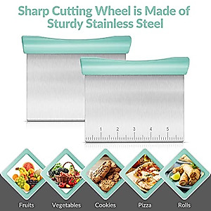 Rainspire Bench Scraper, Stainless Steel Dough Scraper, Pastry Scraper, Pizza and Dough Cutter Multi-Purpose Scraper/Chopper, Pizza Cutter Food Chopper Baking Supplies Kitchen Gadgets, Mint Green
