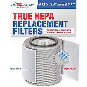 LifeSupplyUSA HEPA Filter Replacement Compatible with Austin Air FR200 FR250 Health Mate Junior HM200, HM 200, HM-200 HM-205 HM-250 Air Purifiers