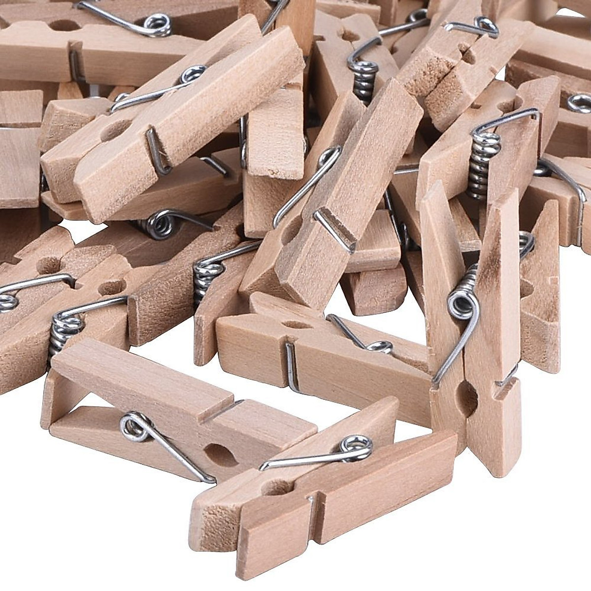 BronaGrand 50pcs Mini Wooden Utility Paper Clip, Clothespins Clip, Clothes Line Clips with 300 Feet Natural Twine