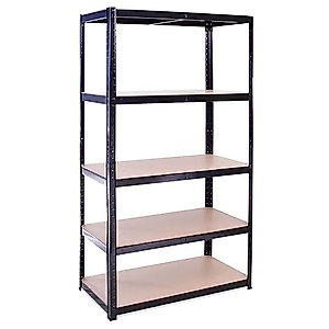 Garage Shelving Units - 71" H x 35" L x 12" W - Heavy Duty Racking - Shelves for Storage -1 Bay - Black - 5 Tier - 2000LB Capacity (400LB Per Shelf) - Workshop, Shed, Office - 5 Year Warranty