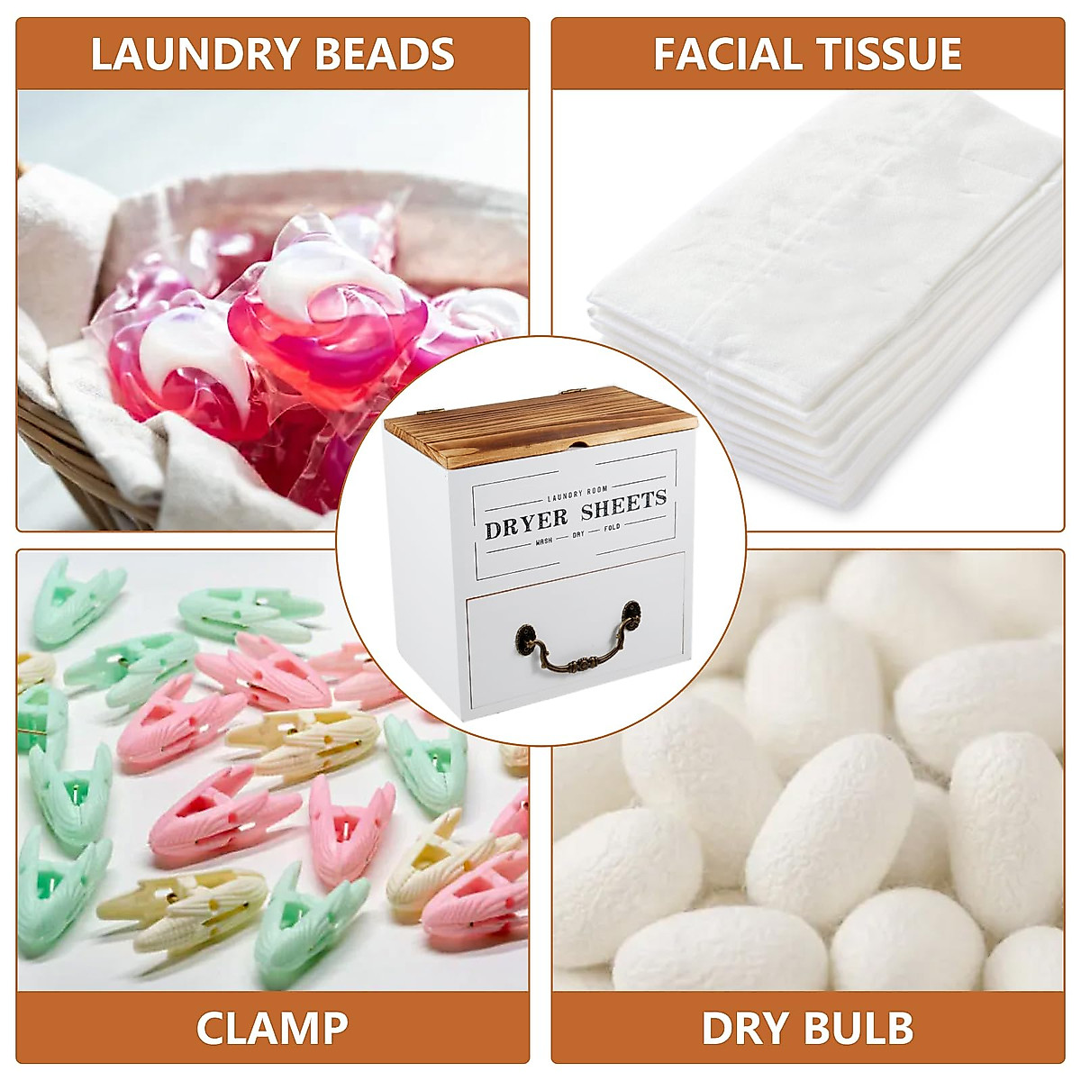 CXCVENY Dryer Sheet Container for Laundry Room Organization, Dryer Sheet Holder with Drawer and Lid, Wood Dryer Sheet Dispenser Container for Dryer Sheets, Laundry Pods, Dryer Balls